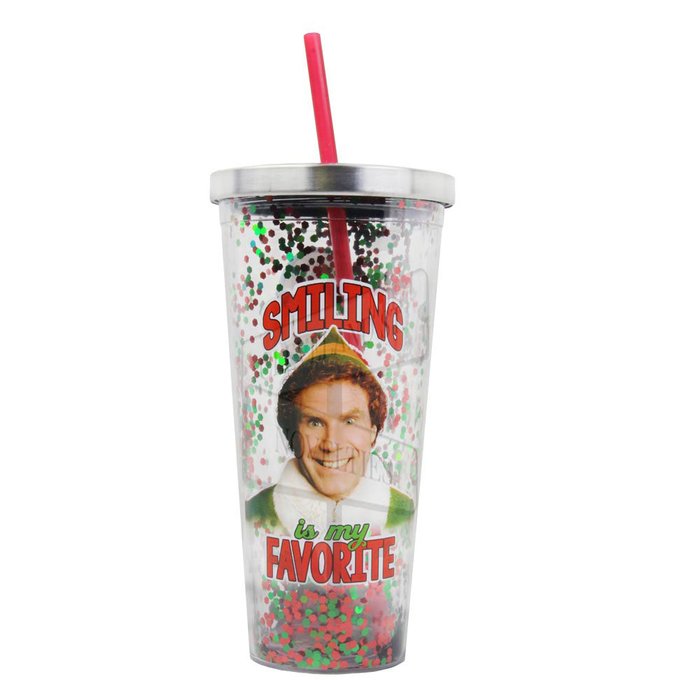 Smiling Is My Favorite 20oz Glitter Straw Cup From Elf The Movie – Red ...